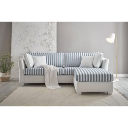 Polsterecke Home Affaire, B:240cm H:88cm T:176cm, beige, 100% PES, Sofas, "CALIFORNIA", maritimer Landhausstil, Ecksofa, Hocker links / rechts