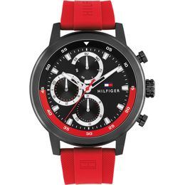 Tommy Hilfiger Herren Multifunktionsuhr "ROCKY", rot, Armbanduhren, Quarzuhr, Armbanduhr, Herrenuhr, Silikonarmband, analog