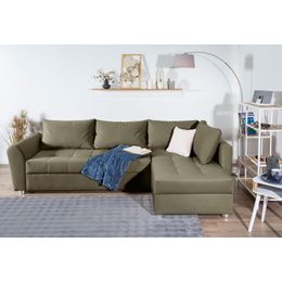 Ecksofa Collection AB, B:250cm H:42cm T:161cm, grün, 100%Polyester, Wohnzimmer, Sofas, "JANA XL-Sofa L-Form", inkl. Bettfunktion, Bettkasten und