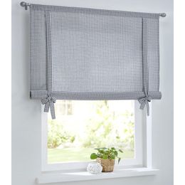 Bindegardine Kutti, B:45cm H:100cm, grau, Baumwolle, Gardinen, "Cottage Raffgardine", kariert, Baumwolle, Stangendurchzug, Bindegardine