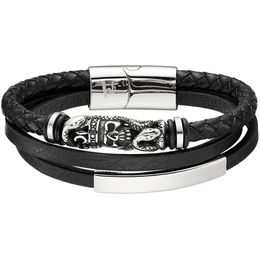 Bruno Banani Damen Lederarmband "Schmuck", 21cm, Edelstahl Leder, schwarz, Edelstahl, Leder, Armbänder