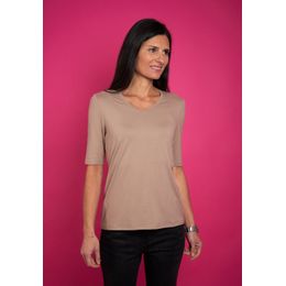 Seidel Moden Damen V-Shirt, beige, Gr. 36, Jersey, Obermaterial: 95% Viskose, 5% Elasthan, Shirts, mit Halbarm aus softem Material, MADE IN GERMANY