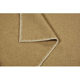 Teppich Pad, B:200cm H:6mm L:200cm, beige, Jute, Wolle, Wohnzimmer, Teppiche, "MOSS", Juteteppich, handgewebt, Uni Farben, farbige Umrandung,