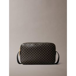 Calvin Klein Damen Mini Bag "AOP ELONGATED CAMERA BAG", schwarz, Lederimitat, Taschen, kleine Damen-Umhängetasche, Schultertasche mit Monogramm-Print