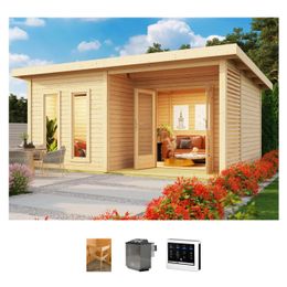 Konifera Saunahaus "Maiko 5 SET A", Bio-Ofen, externe Steuerung, 9 kW, beige, Garten, Saunen, Ofen 9 kW Bio externe Strg easy