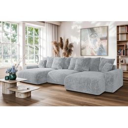 Wohnlandschaft Home Affaire, B:332,5cm H:84cm T:142cm, grau, 100% Polyester, Sofas, "LAKESIDE mit Bettfunktion und Bettkasten, Maße B/T/H: