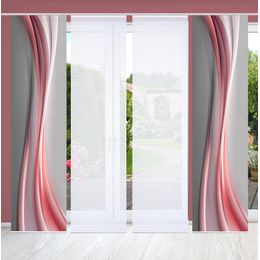 Schiebegardine HOME IN GREEN, B:60cm H:245cm, rot, Polyester, Wohnzimmer, Gardinen, "ELANIA", SET DIGITALDRUCK,BAMBUSOPTIK RECYCELT