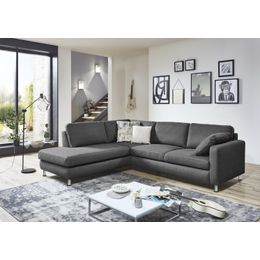 Ecksofa DIE PLANBAR, B:261cm H:82cm T:220cm, grau, 100% Polyester, Wohnzimmer, Sofas, "MP-IN19027 L-Form", wahlweise mit Bettfunktion, mit Kaltschaum