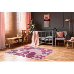 Kinderteppich LUXOR living, B:160cm H:15mm L:230cm, rosa, Kunstfaser, Teppiche, "Flair", Kurzflor, Blumen Design, Kinderzimmer