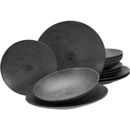 my home Tafelservice "Geschirr-Set, Service Andree", 12 Stk., grau, Geschirr-Sets, handwerklicher Look, seidenmatte Glasur, 12 Teile f&uuml;r 4 Personen