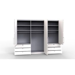 Falttürenschrank Wiemann, B:300cm H:216cm T:58cm, weiß, Schränke, "Loft, Kleiderschrank, Schrank, Wäscheschrank, mit Glasfront", inkl. gepämpften