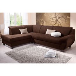 Ecksofa Home Affaire, B:254cm H:80cm T:186cm, braun, Struktur (100% Polyester);Primabelle-Microfaser (100% Polyester);Antikleder-Optik Melrose (100%