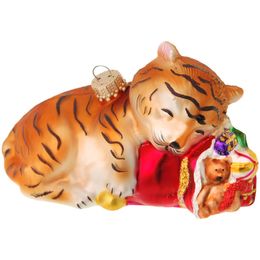 Christbaumschmuck "Glasornament Babytiger, mundgeblasen, handbemalt", B:11,5cm H:8cm T:5,5cm, bunt, KREBS GLAS LAUSCHA, Weihnachtsbaumschmuck,