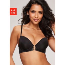 Lascana Damen Push-up-BH "Eleonora", Gr. 80, schwarz, Spitze, Obermaterial: 60% Polyamid, 35% Polyester, 5% Elasthan, BHs, mit feiner Schnürung in