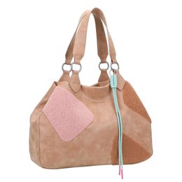 Damen Henkeltasche "Izzy Medium Limited Happy", Fritzi aus Preussenbeige, Lederimitat, bestickt, Taschen, mit moderner und weicher Flockung