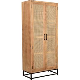 Mehrzweckschrank Sit, B:80cm H:180cm T:40cm, schwarz, Massivholz, Metall, Küche, Schränke, Mit Einsatz aus Rattangeflecht
