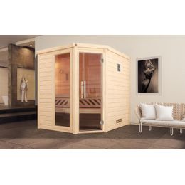 Weka Sauna "Massivholzsauna TURKU 2", Bio-Ofen, externe Steuerung, 9 kW, beige, Saunen, Blockbohlen, Fensterelement, moderne Ganzglast&uuml;r