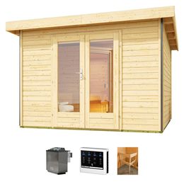 Konifera Saunahaus "Maiko 1 SET B", Bio-Ofen, externe Steuerung, 9 kW, beige, Garten, Saunen, Ofen 9 kW Bio externe Strg easy