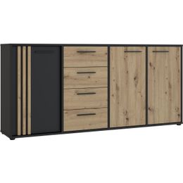 Sideboard FORTE, B:179,4cm H:82,3cm T:34,3cm, schwarz, Spanplatte, Wohnzimmer, Sideboards, "Cardigan", Sideboard, 2 farbig, Stauraum, Schubkasten,