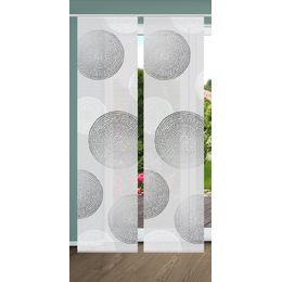 Schiebegardine HOME IN GREEN, B:60cm H:245cm, grau, Polyester, Wohnzimmer, Gardinen, "GINNO", SET DIGITALDRUCK,BAMBUSOPTIK RECYCELT