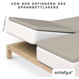 Spannbettlaken Schlafgut, beige, Jersey-Elasthan, Obermaterial: 95% Baumwolle, 5% Elasthan, Bettlaken, "Pure Split-Topper", MADE IN GREEN by OEKO-TEX