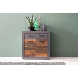 Kommode Inosign, B:82cm H:86cm T:37cm, grau, Holzwerkstoff, Sideboards, "Ilana", Kommode mit 2 Türen & 2 Schubladen - (B/T/H) 82/37/86 cm