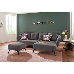 Ecksofa Inosign, B:277cm H:80cm T:162cm, schwarz, Wohnzimmer, Sofas, "Baggio romantische Polsterecke, bequem, Breite 277cm, L-Form", Zierkissen
