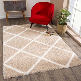 Hochflor-Teppich Sanat, B:140cm H:30mm L:200cm, beige, Kunstfaser, Teppiche, "Madrid", Wohnzimmer, Langflor, Shaggy Teppich
