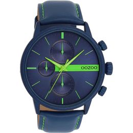 Oozoo Herren Quarzuhr, blau, Armbanduhren, Armbanduhr, Herrenuhr, Lederarmband, Chrono-Look