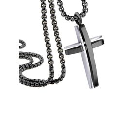 Firetti Damen Kette mit Anh&auml;nger "Schmuck Geschenk Kreuz", Edelstahl, L: 55 B: 2,3mm, schwarz, Edelstahl, B:2,3mm, Halsketten