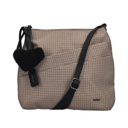 Rieker Damen Umhängetasche, schwarz, Lederimitat, kariert, Taschen, Schultertasche, Damen Handtasche mit zwei Hauptfächern