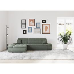 Ecksofa DOMO collection, B:300cm H:80cm T:172cm, grün, Kunstleder SOFTLUX / Struktur (90% Polyester/ 10% Polyacryl);Microfaser PRIMABELLE (100%