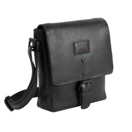 Mustang Damen Schultertasche "Natal", schwarz, Leder, Taschen, Men Umängetasche, Businesstasche mit Logo-Aufnäher und Nieten