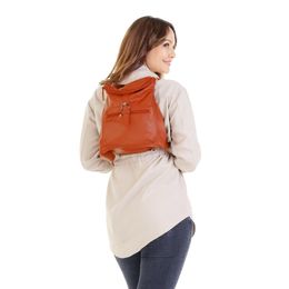 FORTY Damen Cityrucksack, orange, Leder, Rindsleder, Rucks&auml;cke, echt Leder, Made in Italy