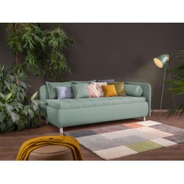 Schlafsofa Alina, B:207cm H:80cm T:102,5cm, gr&uuml;n, Struktur TMD (100% Polyester), Jugendzimmer, Sofas, "Kiana", mit Bettkasten und Zierkissen,