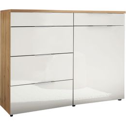 Kombikommode Wiemann, B:140cm H:91,2cm T:43cm, weiß, Floatglas, Holzwerkstoff, Metall, Schlafzimmer, Sideboards, "Como", vormontiert