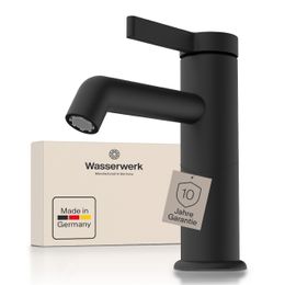 Waschtischarmatur WASSERWERK, B:5cm H:16,5cm T:16cm, schwarz, Messing, Armaturen, "WT 11", inkl. Popup, wassersparend