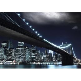 papermoon Fototapete "Brooklin Bridge by night", B/L: 3,5m x 2,6m, bunt, Tapeten