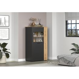 Highboard Inosign, B:90cm H:146cm T:42cm, schwarz, FSC-zertifizierter Holzwerkstoff, Glas, Kunststoff, Sideboards, "Estepona", Highboard mit 2 Türen