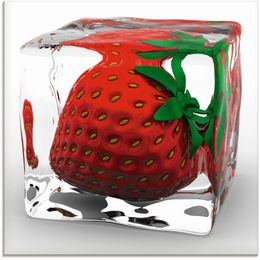 Glasbild Artland, B:20cm H:20cm, rot, Glas, Küche, Bilder, "Erdbeere in Eis", in verschiedenen Größen