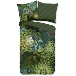 Wendebettwäsche HIP, grün, Mako-Satin, Obermaterial: 100% Baumwolle, Bettwäsche, "Agatha", Mako-Satin, Reißverschluss, Wendeoptik, Mandala, Pfau, Grün