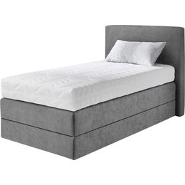 Boxspringbett, B:115cm L:205cm, grau, Westfalia Schlafkomfort, Microvelours (100% Polyester), Komplettbetten, wahlweise mit Kaltschaum-Topper