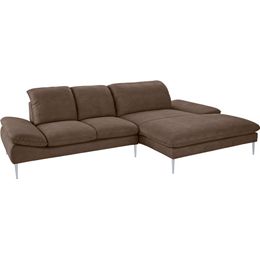 Ecksofa W.Schillig, B:310cm H:87cm T:185cm, braun, Chenille-Flachgewebe R66 (85% Polyester, 15% Nylon);Longlife Xtra-Leder Z59: Glattleder mit