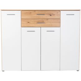 Hochkommode Home Affaire, B:156cm H:123cm T:39cm, beige, Hartfaserplatte, Holzwerkstoff, Kunststoff, Sideboards, "Prato", mit 2 Schubkasten