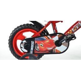 DINO Kinderfahrrad "Cars Buddy 12 Zoll", 21cm, 12 Zoll (30,48cm), rot, Fahrr&auml;der, mit St&uuml;tzr&auml;dern, Trinkflasche und Frontschild