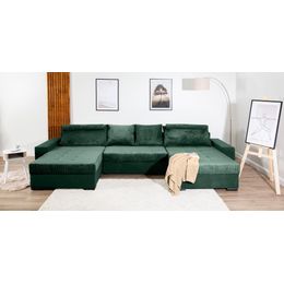 Wohnlandschaft Collection AB, B:352cm H:41cm T:161cm, grün, 100%Polyester, Sofas, "Josy XXXL-Relax U-Form, B: 352 cm", mit Bettfunktion, Bettkasten &
