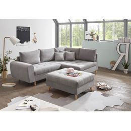 Ecksofa, B:249cm H:94cm T:175cm, grau, ED EXCITING DESIGN, 100% Polyester, Wohnzimmer, Sofas, "Alice L-Form", mit Hocker & 3 Zierkissen