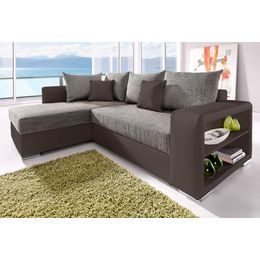 Ecksofa Collection AB, B:226cm H:80cm T:160cm, braun, Wohnzimmer, Sofas, "John L-Form", Regalarmlehne,Bettfunktion,Bettkasten,Ottomane beiseitig