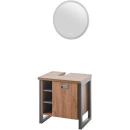 Badm&ouml;bel-Set Home Affaire, B:61cm, gelb, Kastenm&ouml;bel-Sets, "Detroit, Bad im Industrialdesign, inkl. LED, 2-teiliges Badezimmer", Unterschrank mit