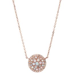 Fossil Damen Kette mit Anhänger "Schmuck Edelstahl VINTAGE GLITZ Pearl Disc Pendant", Edelstahl, L: 47, rosa, Edelstahl, Halsketten, mit Glasstein -